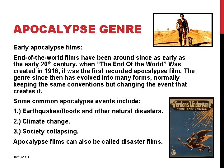 HISTORICAL RESEARCH APOCALYPSE FILMS 15122021 APOCALYPSE GENRE Early