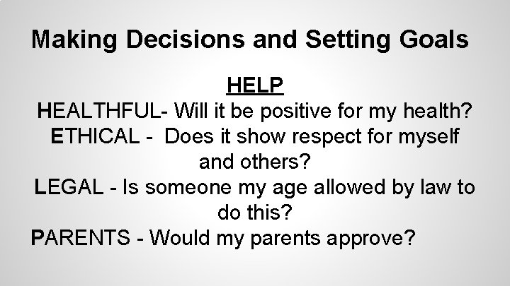 Health 7 Lesson 5 Decisions and Goals Making