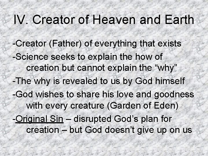 Chapter 5 God Our Father I Introduction A