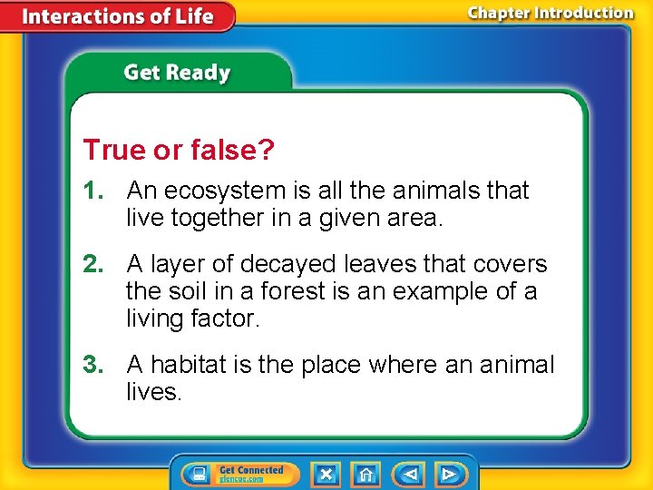 True or false 1 An ecosystem is all