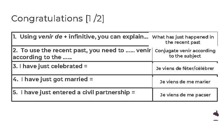 French Congratulations 1 2 using venir de infinitive