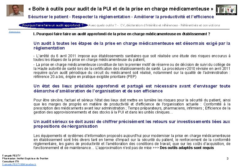 Boite outils pour audit de la PUI et