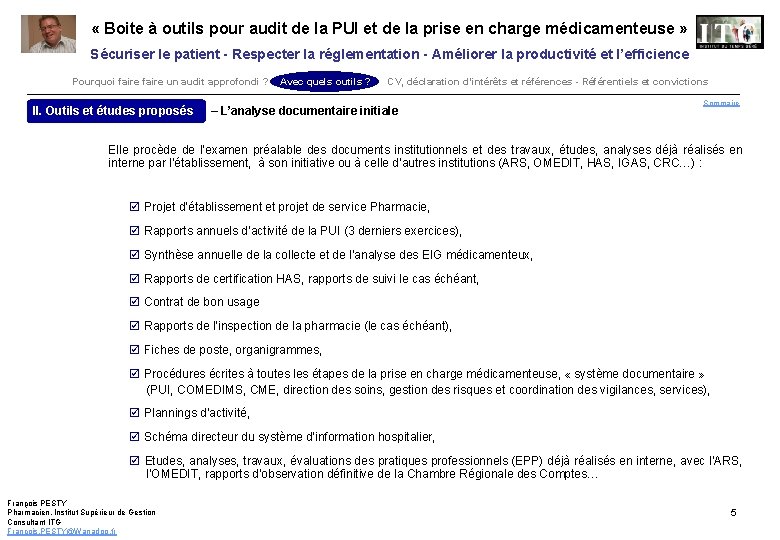 Boite outils pour audit de la PUI et