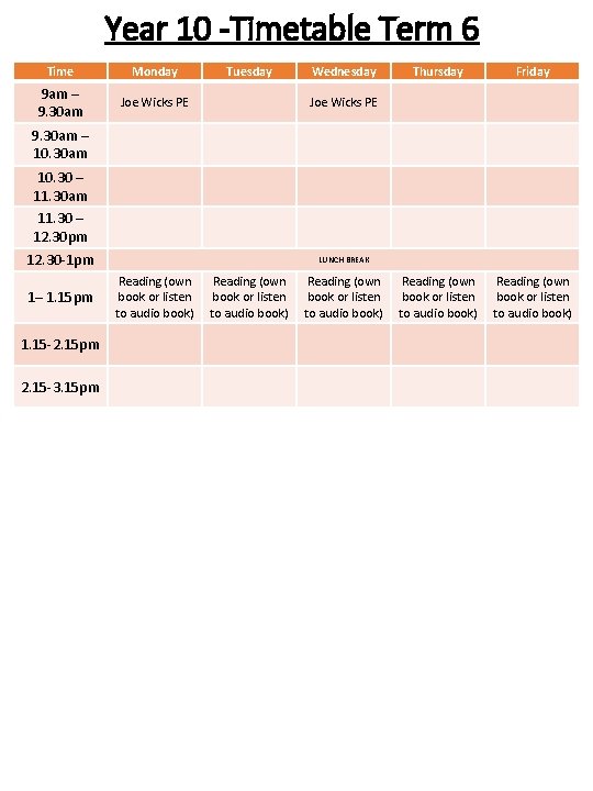 Y 10 Week beginning Monday 29 th June