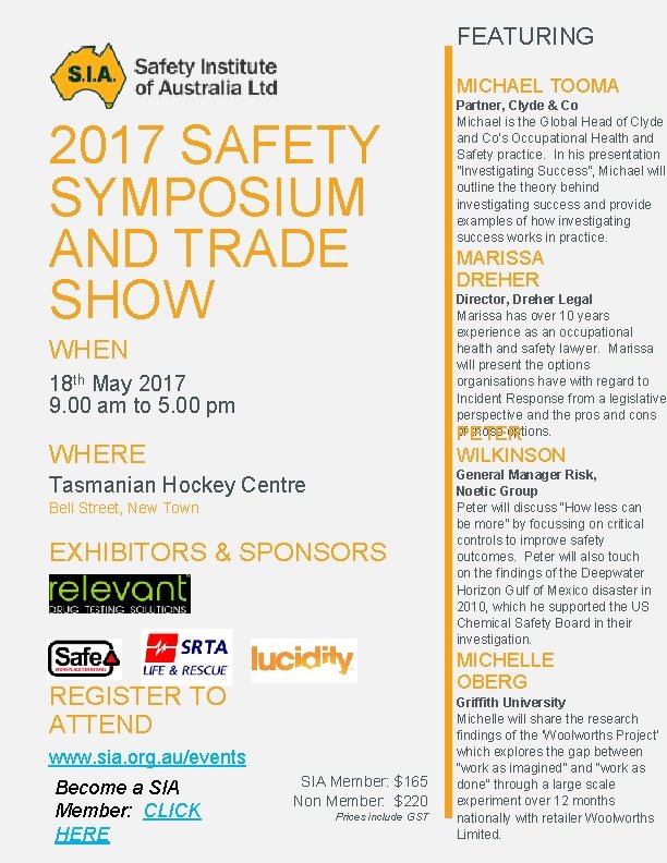 FEATURING MICHAEL TOOMA 2017 SAFETY SYMPOSIUM AND TRADE