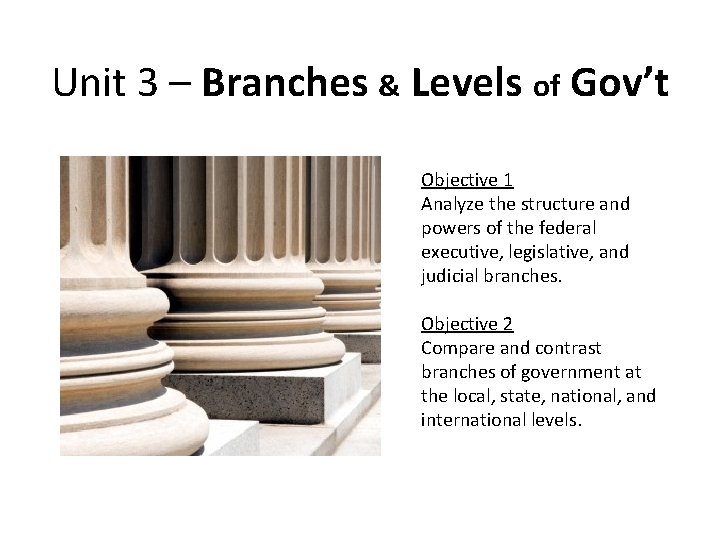 Unit 3 Branches Levels of Govt Objective 1