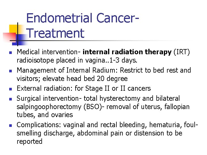 Reproductive Cancers Endometrial Uterine CA Cervical CA Ovarian