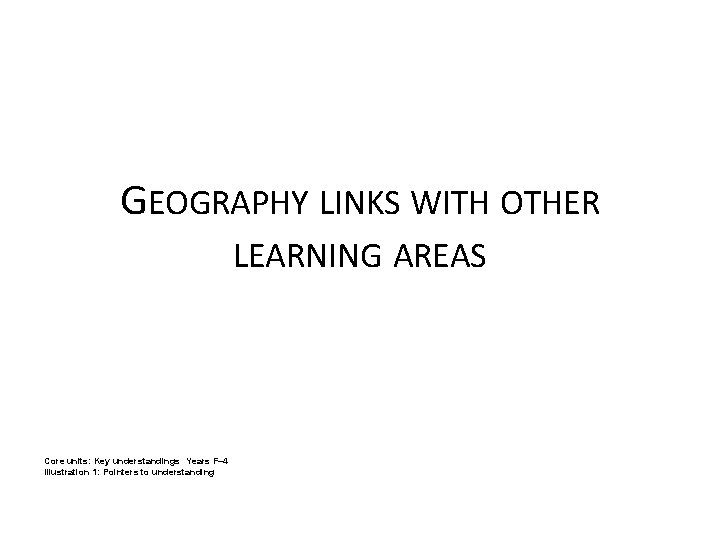 GEOGRAPHY LINKS WITH OTHER LEARNING AREAS Core units