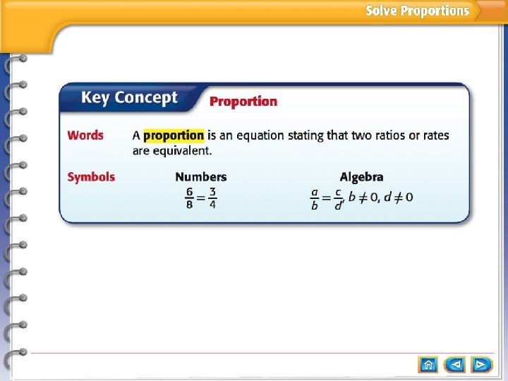 Main Idea and New Vocabulary Key Concept Proportion
