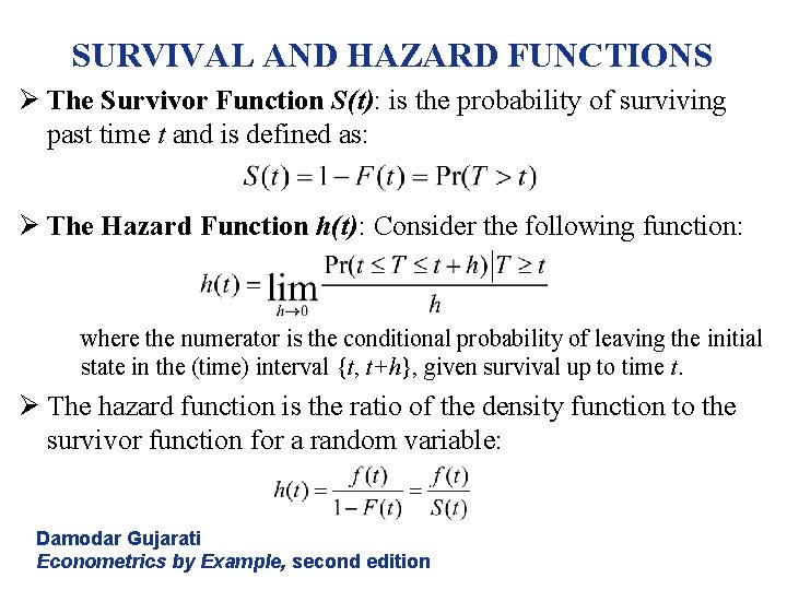 CHAPTER 18 SURVIVAL ANALYSIS Damodar Gujarati Econometrics by