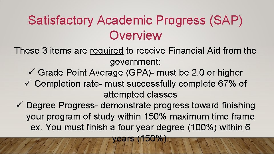 LEARNING OBJECTIVE To learn what Satisfactory Academic Progress