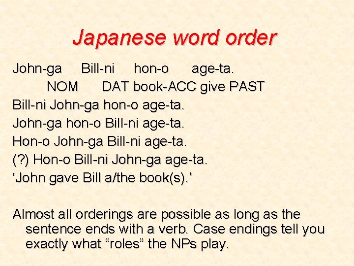 Syntax of Japanese Ling 200 Japanese todays plan