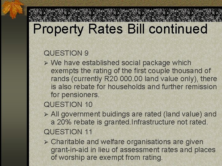 LOCAL GOVERNMENT PROPERTY RATES BILL n Basis for