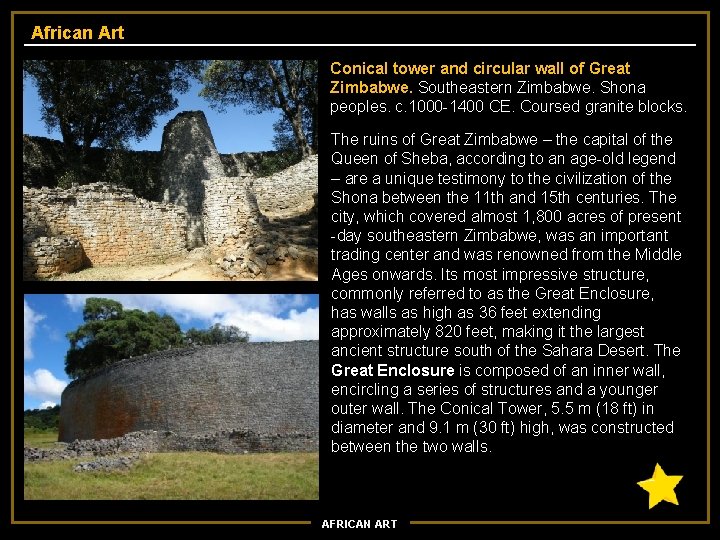 AFRICAN ART African Art Conical tower and circular