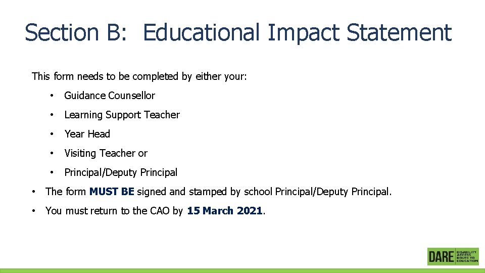 DARE Disability Access Route to Education School Presentation