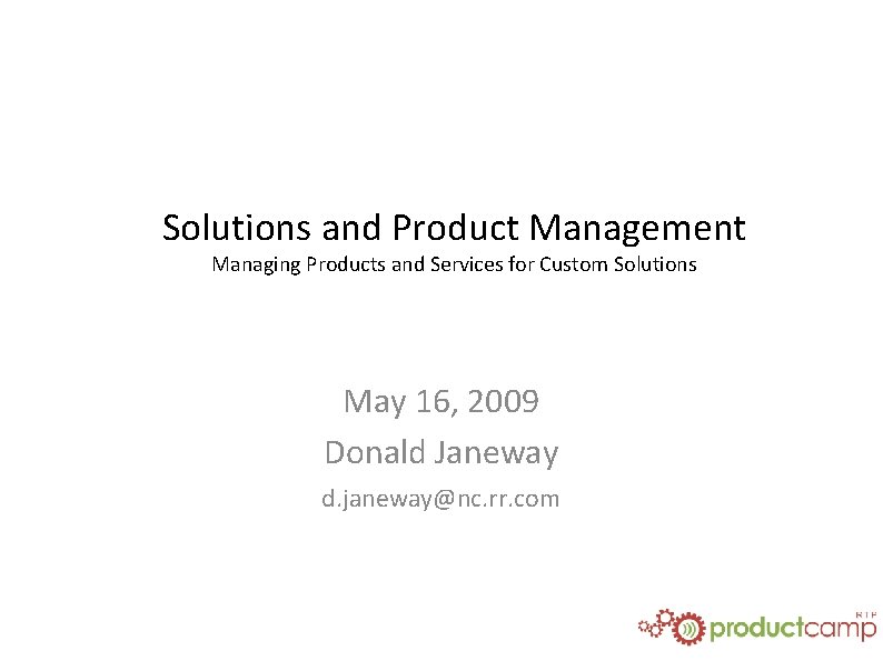 Solutions and Product Management Managing Products and Services