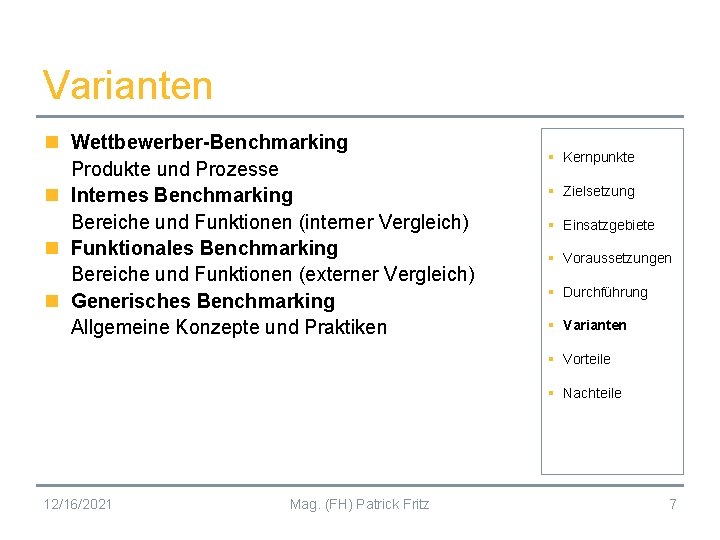 Methode Umweltanalyse Benchmarking erstellt von Mag FH Patrick