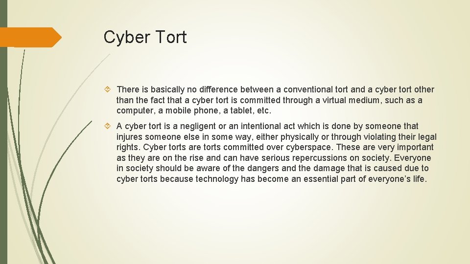 Cyber Torts A tort is a civil wrong