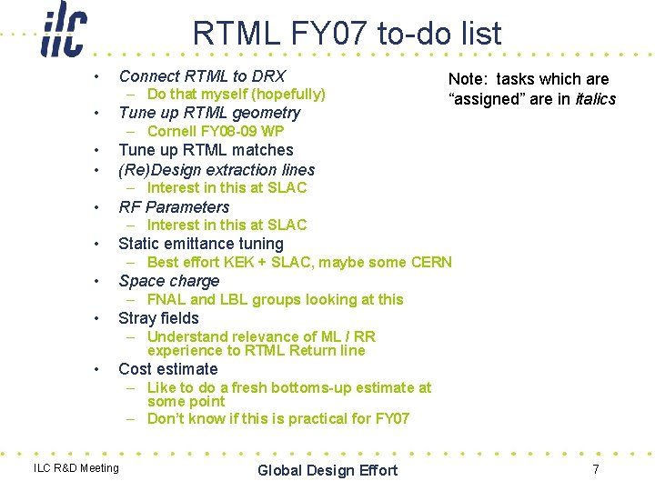 RTML and Main Linac Design 2 6 1