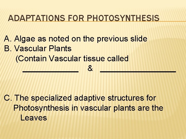PLANT MAINTENANCE ADAPTATIONS Definition The structures and behavior