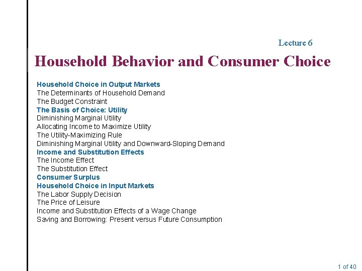 Lecture 6 Household Behavior and Consumer Choice Household