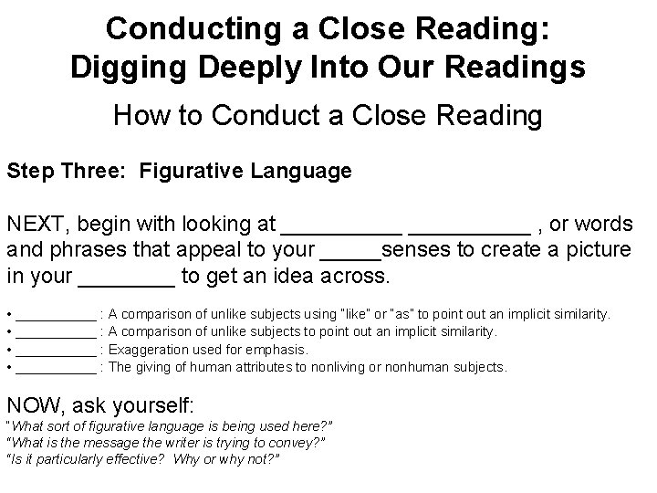 Conducting a Close Reading Digging Deeply Into Our