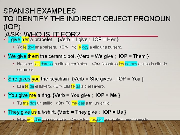 INDIRECT OBJECT PRONOUNS TELL TO WHOM THE MARKET