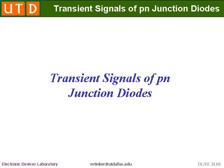 Transient Signals of pn Junction Diodes Electronic Devices