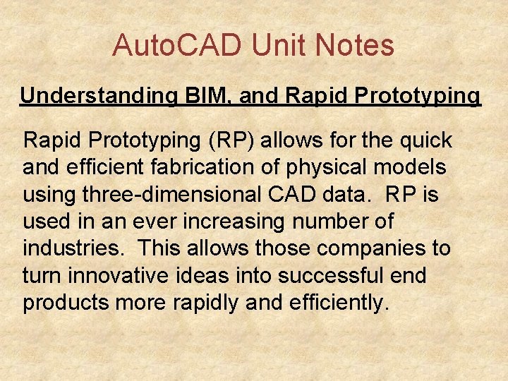 Auto CAD Unit Notes Understanding BIM and Rapid