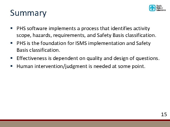 Primary Hazard Screening PHS for ISMS Implementation and