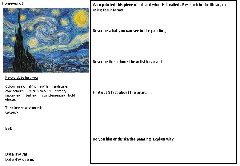 Year 7 Art Homework Booklet 1 Name Teacher