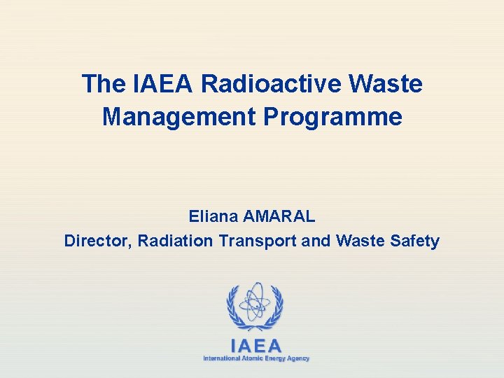 The IAEA Radioactive Waste Management Programme Eliana AMARAL