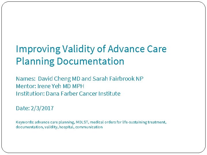 Improving Validity of Advance Care Planning Documentation Names