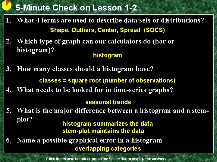 5 Minute Check on Lesson 1 2 1