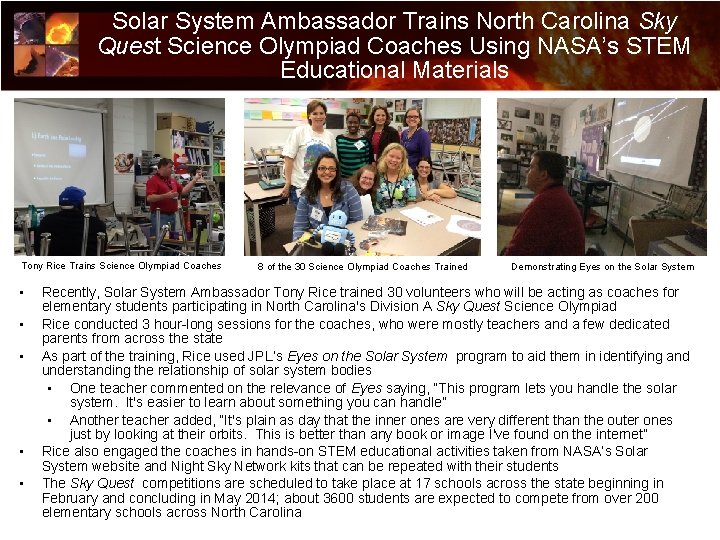 Solar System Ambassador Trains North Carolina Sky Quest