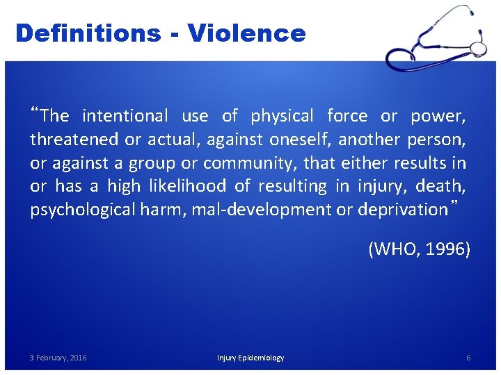 INJURY EPIDEMIOLOGY Dr Ibrahim Gosadi Dr Salwa Tayel