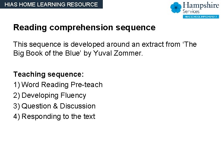 HIAS HOME LEARNING RESOURCE Reading Comprehension The Big