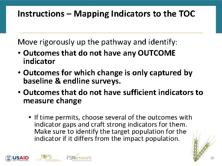 5 1 TOC Transfer to Logframe Indicators The
