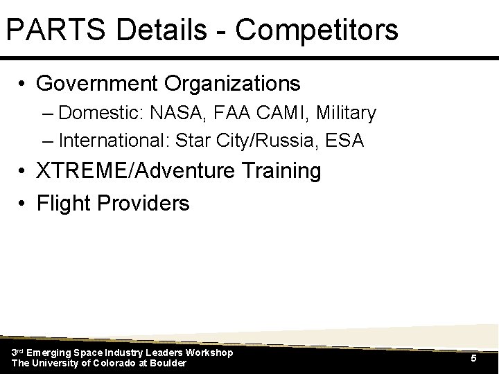 Statement of INDUSTRY Suborbital Human Spaceflight Training Industry