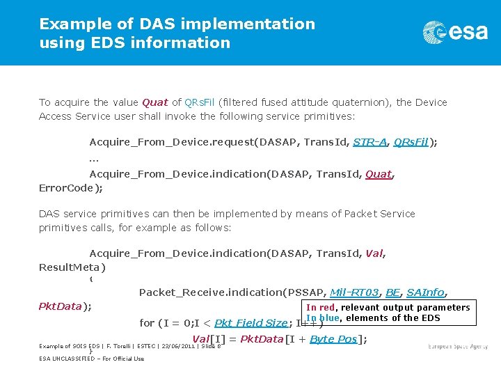 Example of EDS usage in SOIS F Torelli