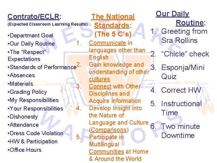 BienvenidosBack to School Night 2011 Please step all