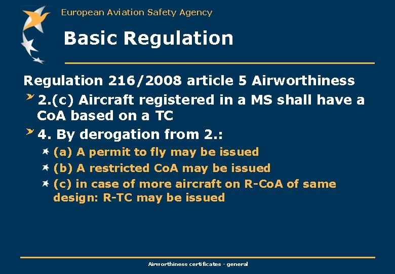 European Aviation Safety Agency Airworthiness Certificates General ...