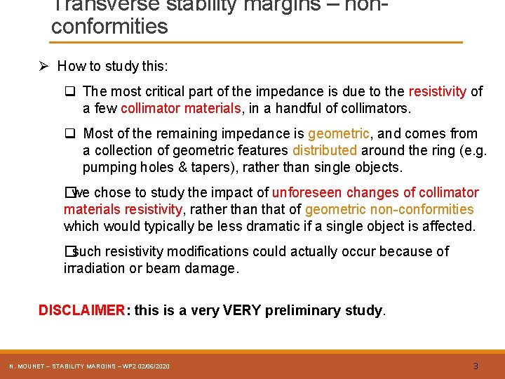 Transverse stability margins from nonconformities andor beam damage