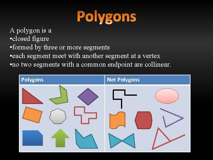 A polygon is a closed figure formed by