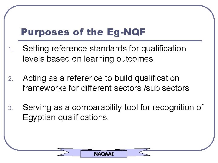 The Egyptian NQF Project By Prof Magdy Kassem