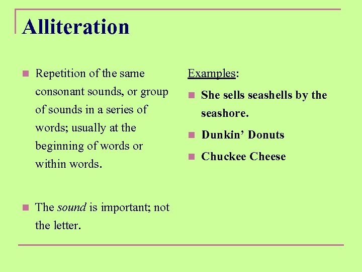 Figurative Language Describing something by comparing it to