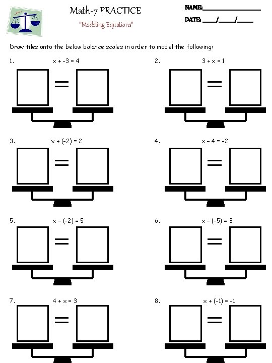 Name Modeling Equations Lab Directions Model each problem