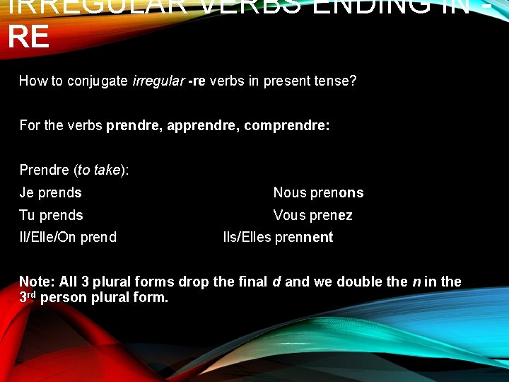 IRREGULAR VERBS ENDING IN RE How to conjugate