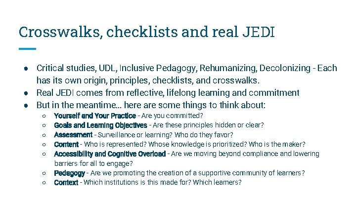 JEDI Principles For STEM teaching and curriculum development