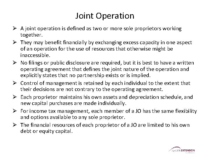 Basic Business Structures Overview Most farming or ranching